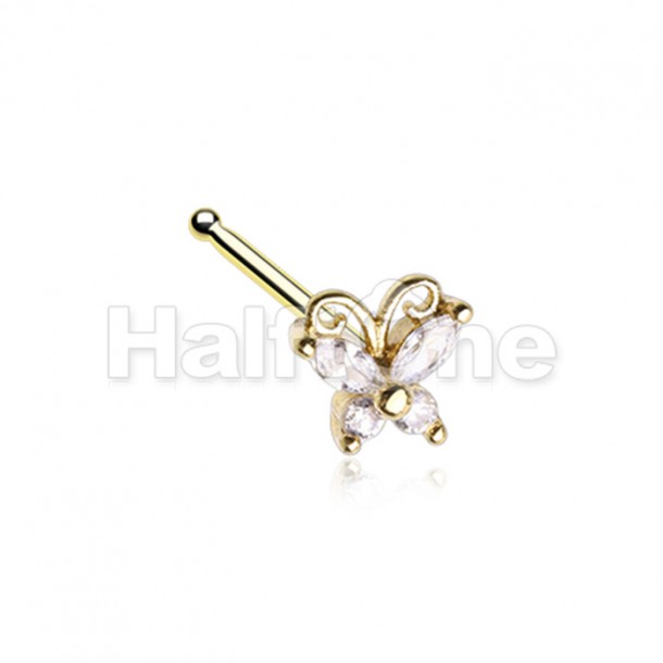 Golden Cubic Butterfly Prong Set Gem Nose Stud Ring